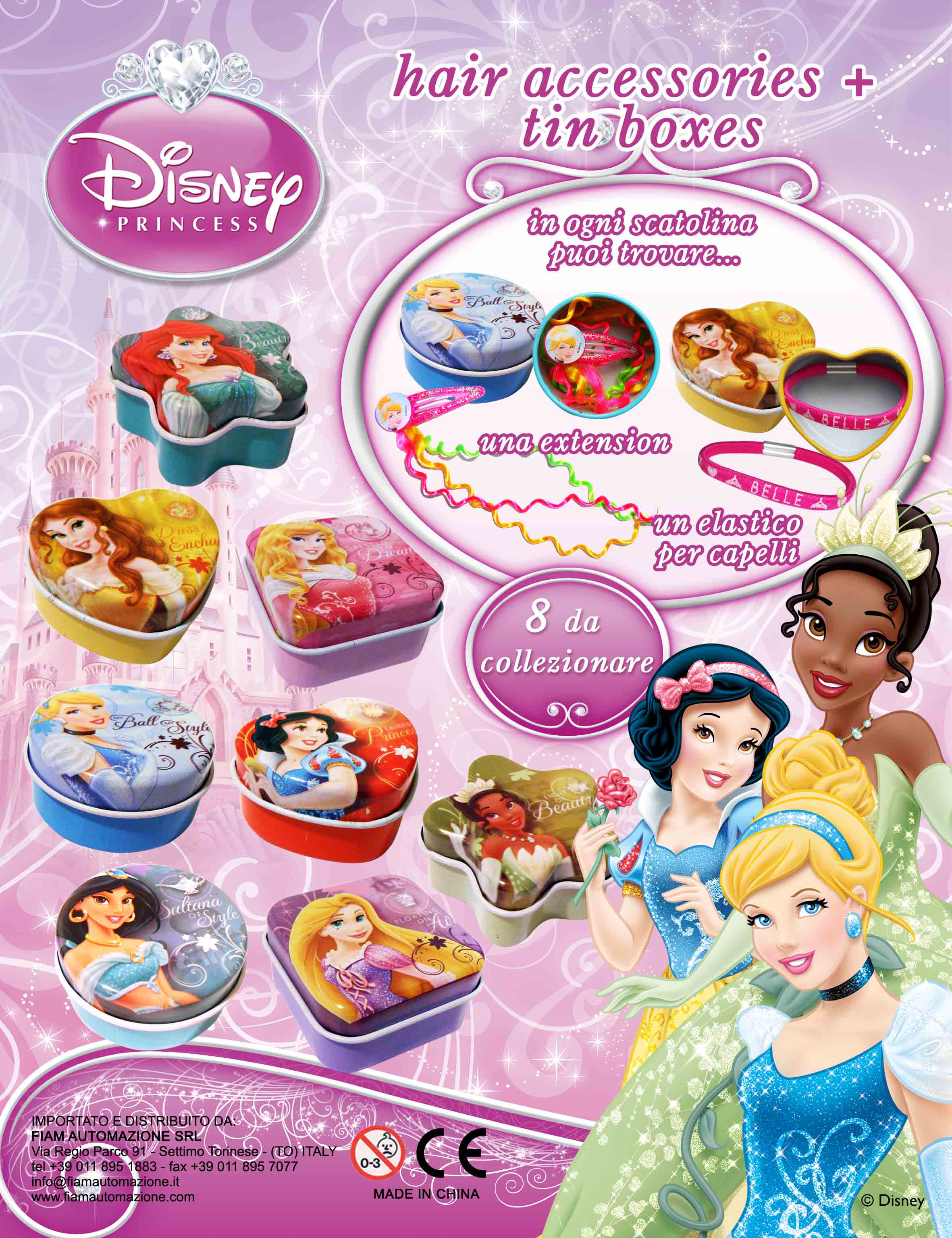 65mm Disney Princess Tin Box + Hair Accessories